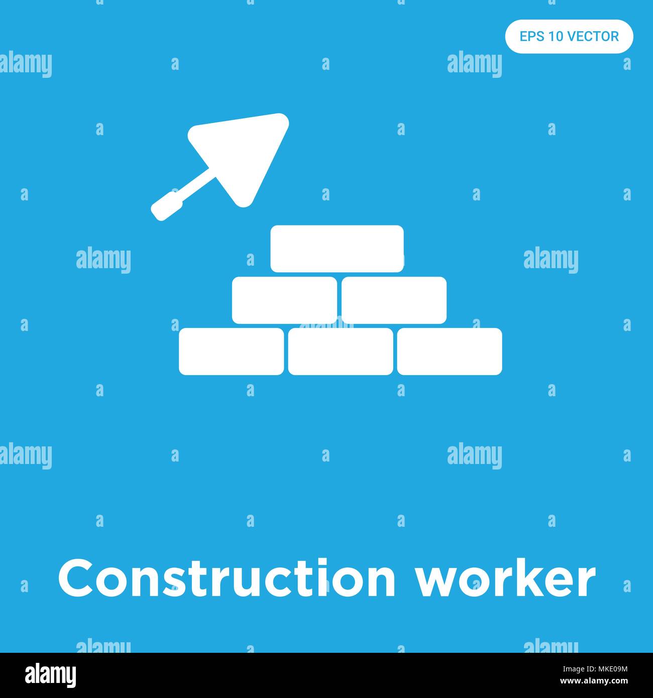 Construction worker vector icon isolated on blue background, sign and ...