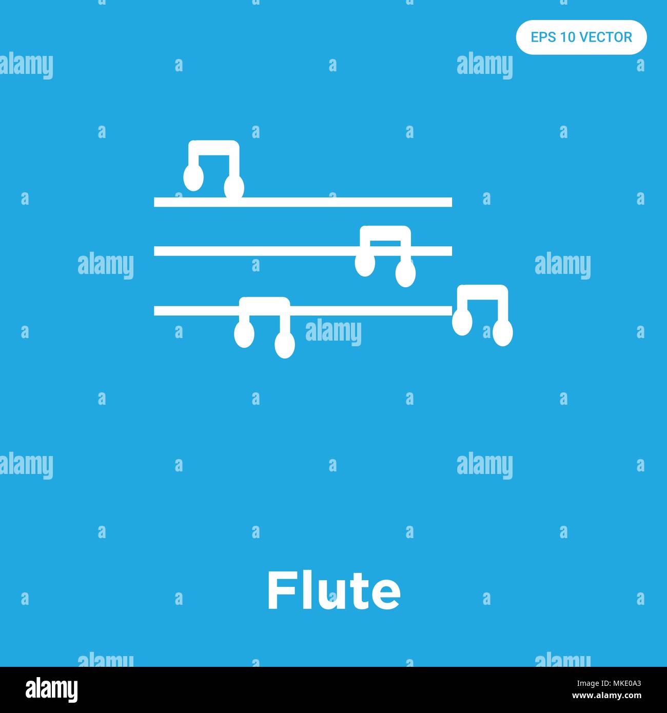 Flute vector icon isolated on blue background, sign and symbol Stock ...