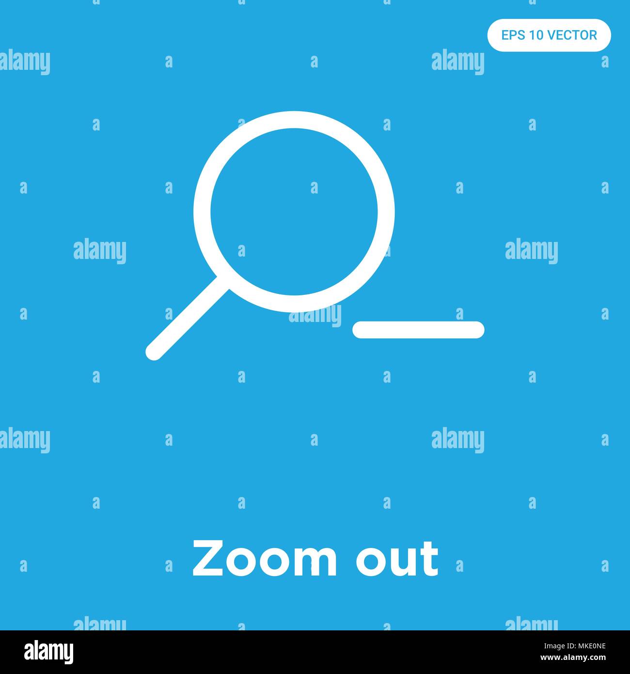 Zoom out vector icon isolated on blue background, sign and symbol Stock ...