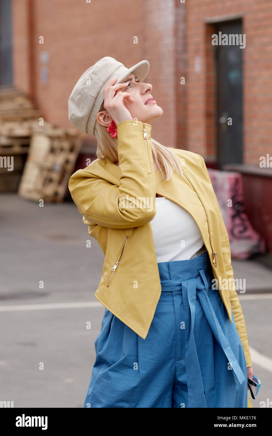 Lady looking up in the sky. Looking to something overhead Stock Photo ...