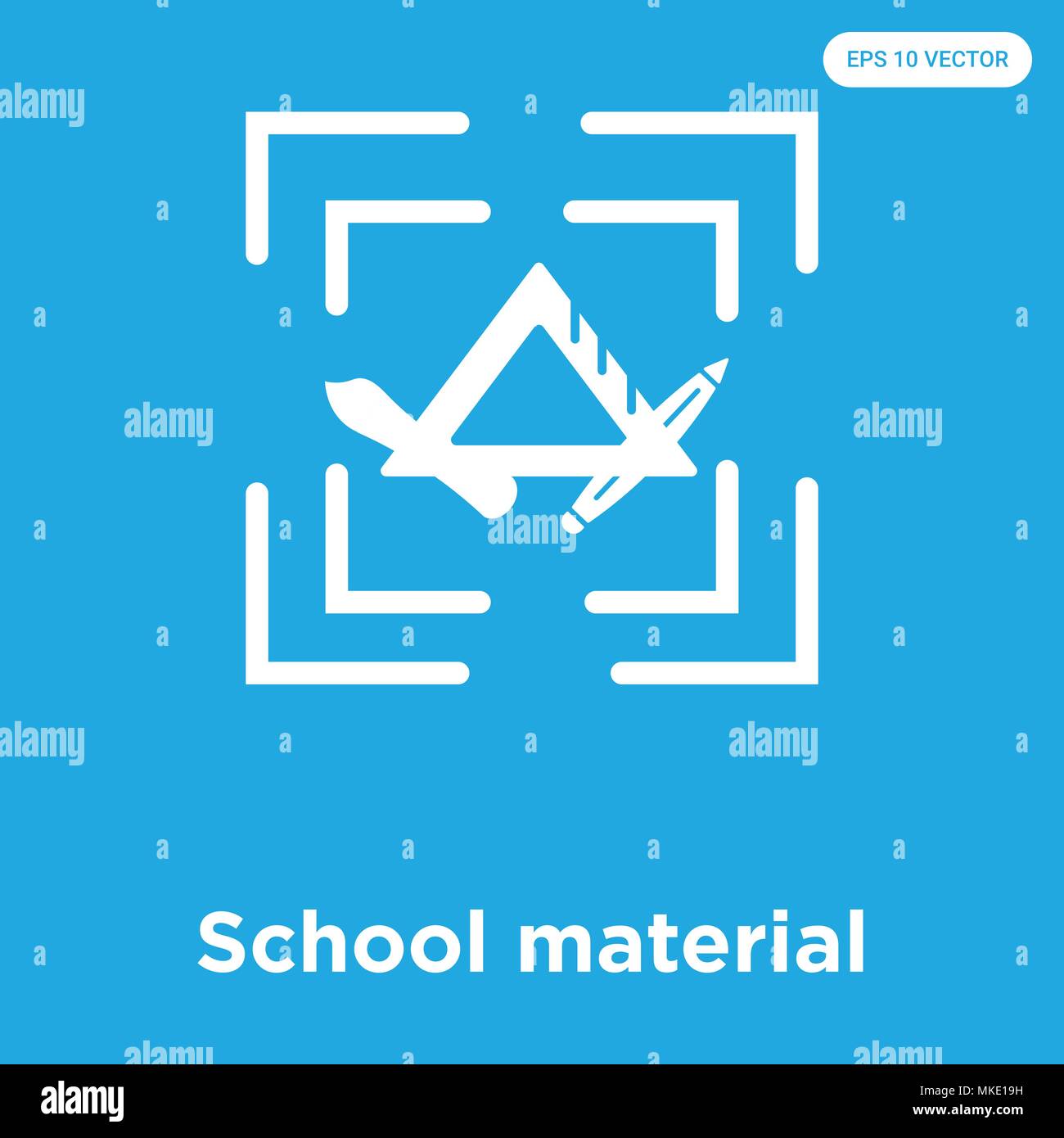 School material vector icon isolated on blue background, sign and ...