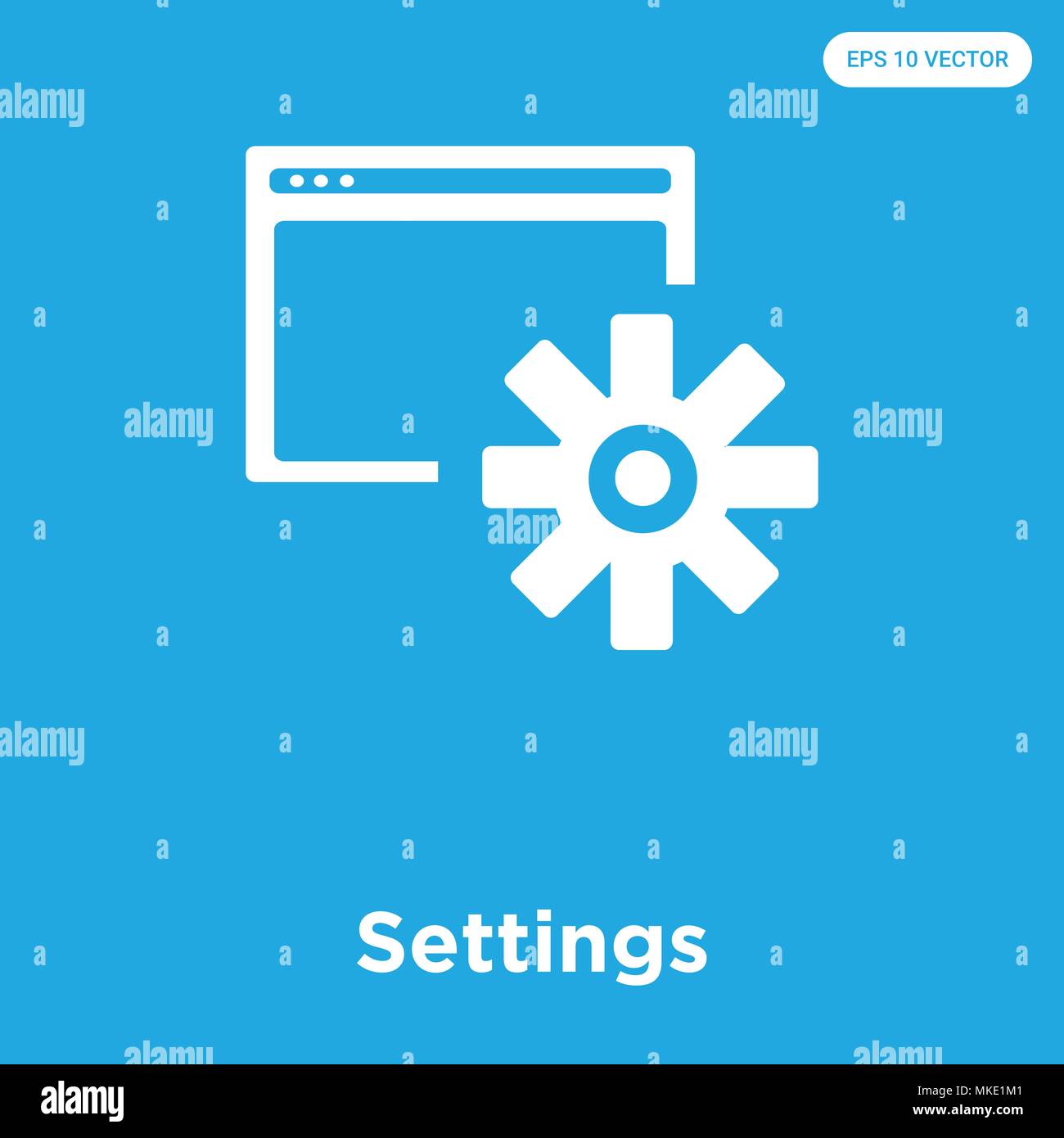 Settings vector icon isolated on blue background, sign and symbol Stock ...