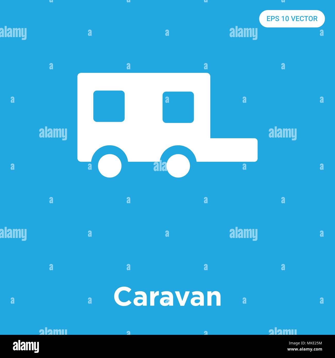 Caravan vector icon isolated on blue background, sign and symbol Stock ...