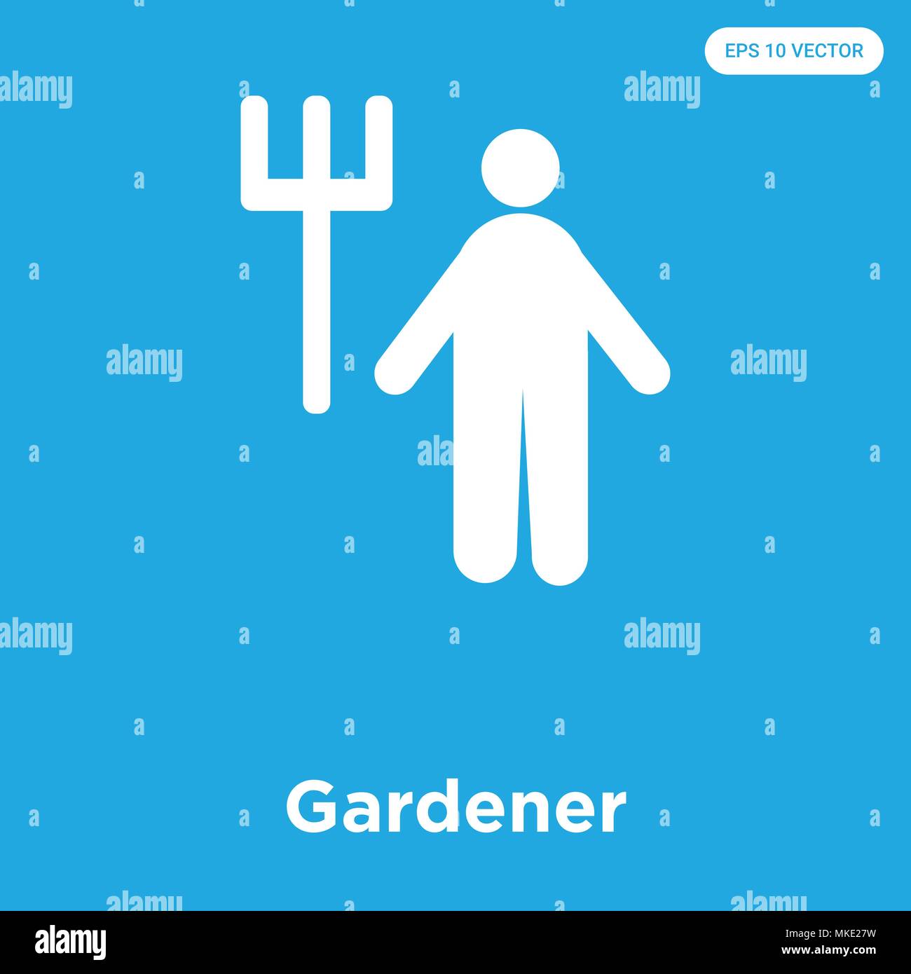Gardener vector icon isolated on blue background, sign and symbol Stock ...