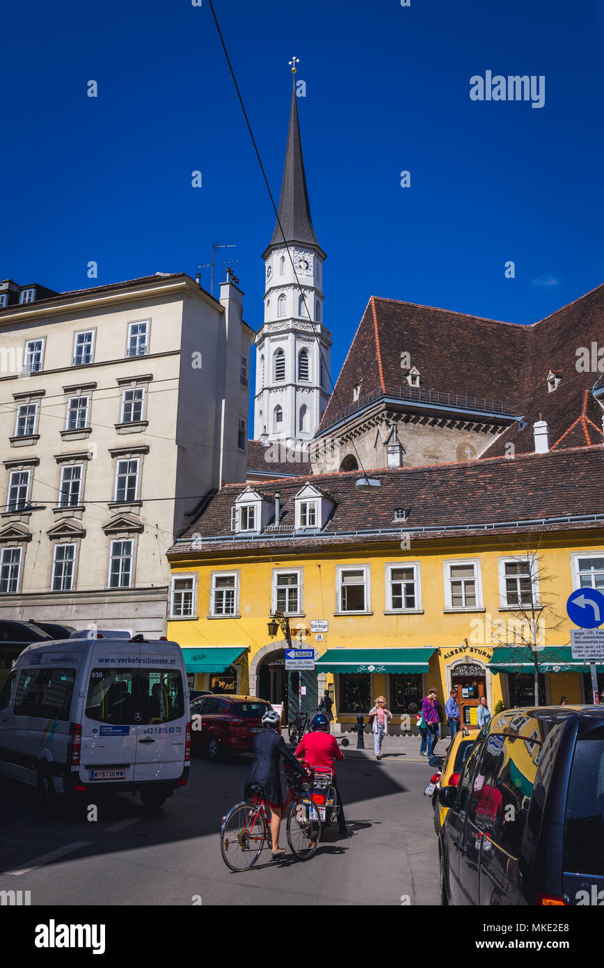 Church of Saint Michael tower, one of the oldest churches in Vienna ...