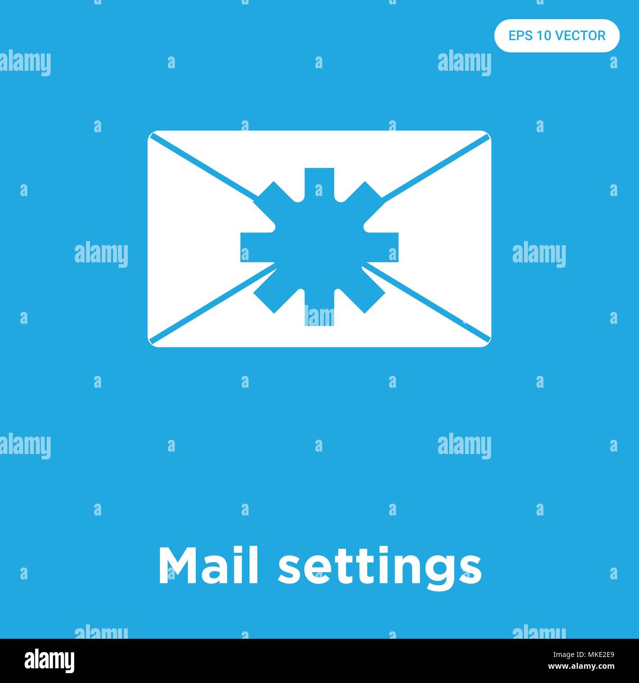 Mail settings vector icon isolated on blue background, sign and symbol ...