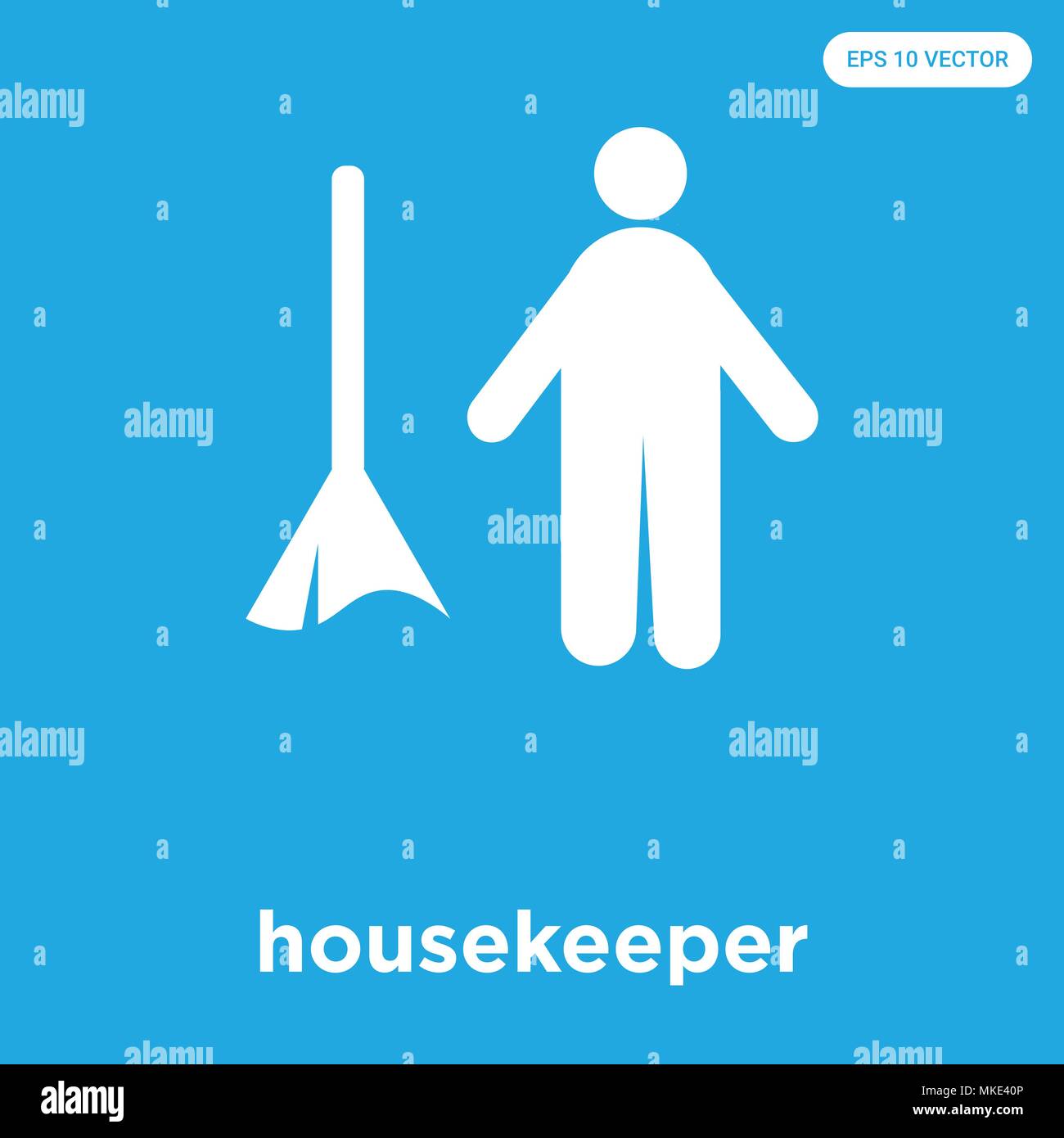 housekeeper vector icon isolated on blue background, sign and symbol ...