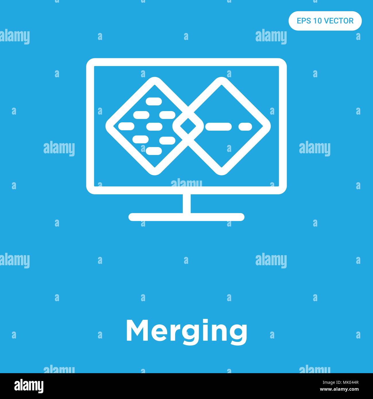 Merging vector icon isolated on blue background, sign and symbol Stock ...