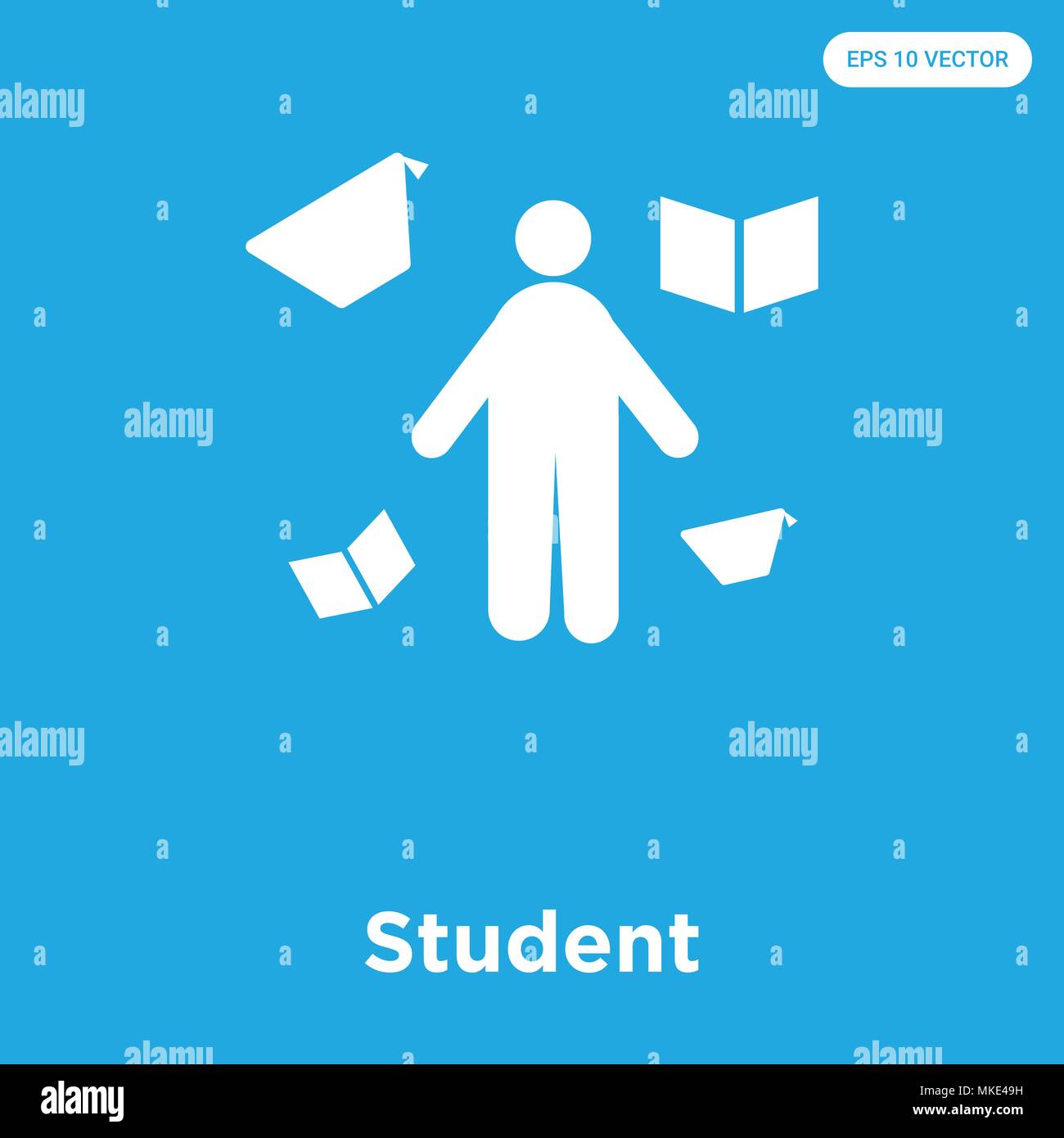 Student vector icon isolated on blue background, sign and symbol Stock ...