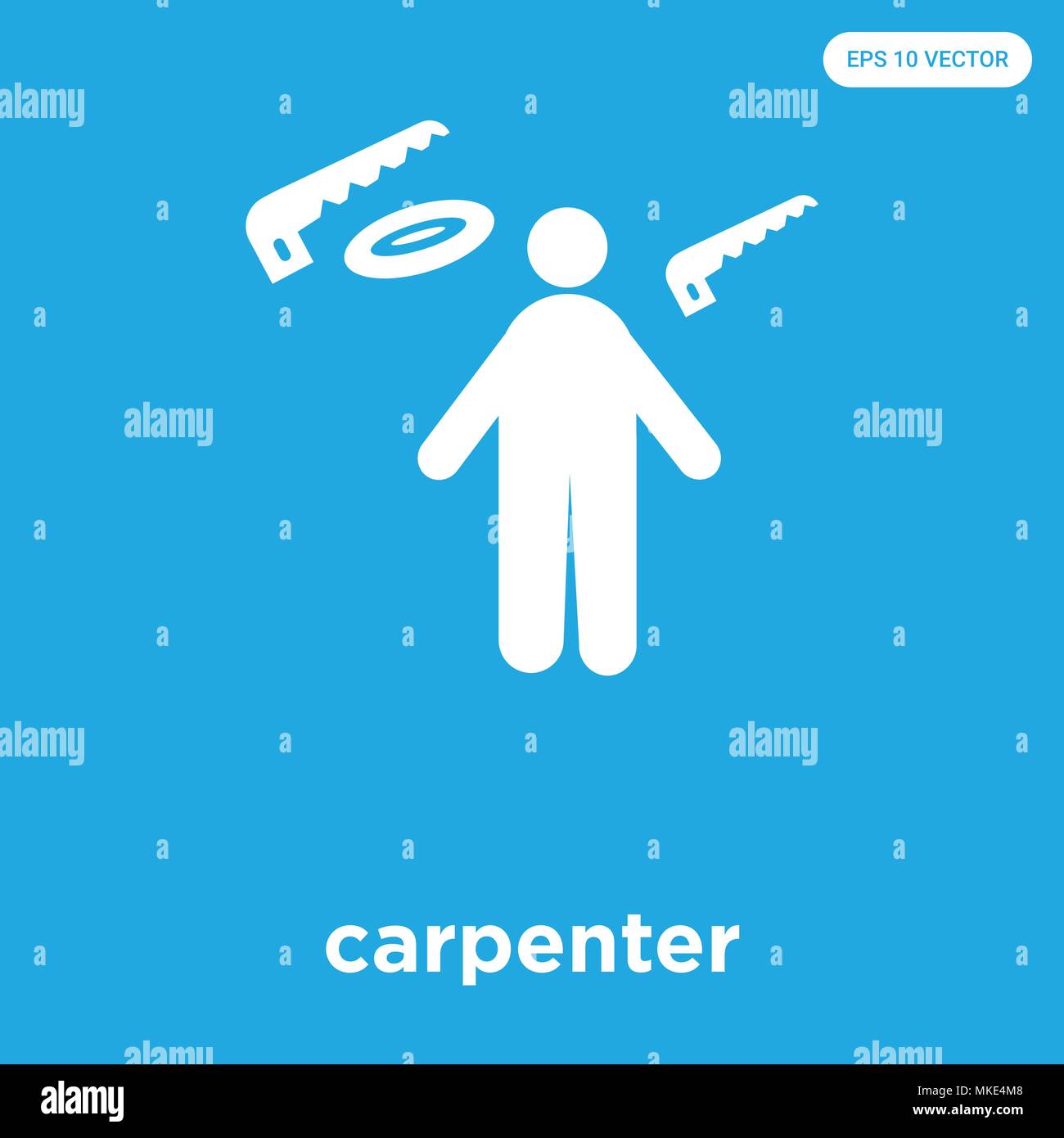 carpenter vector icon isolated on blue background, sign and symbol ...