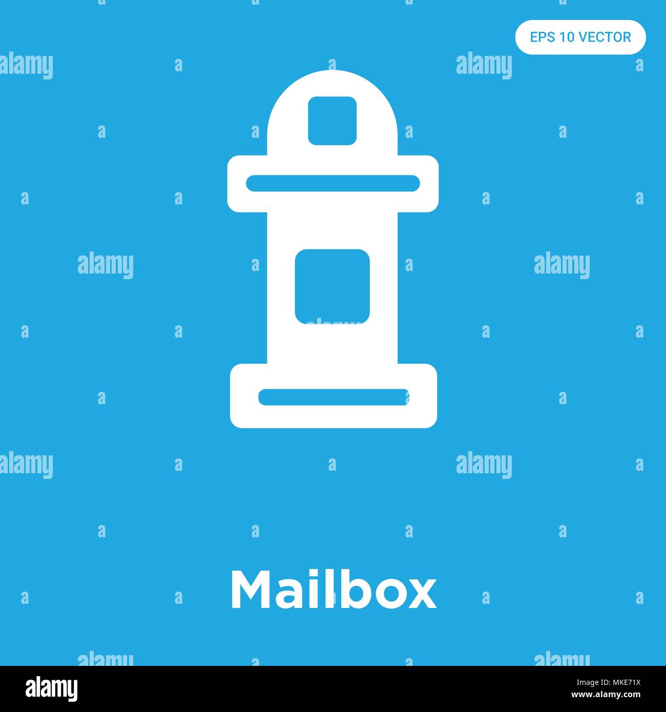 Mailbox vector icon isolated on blue background, sign and symbol Stock ...