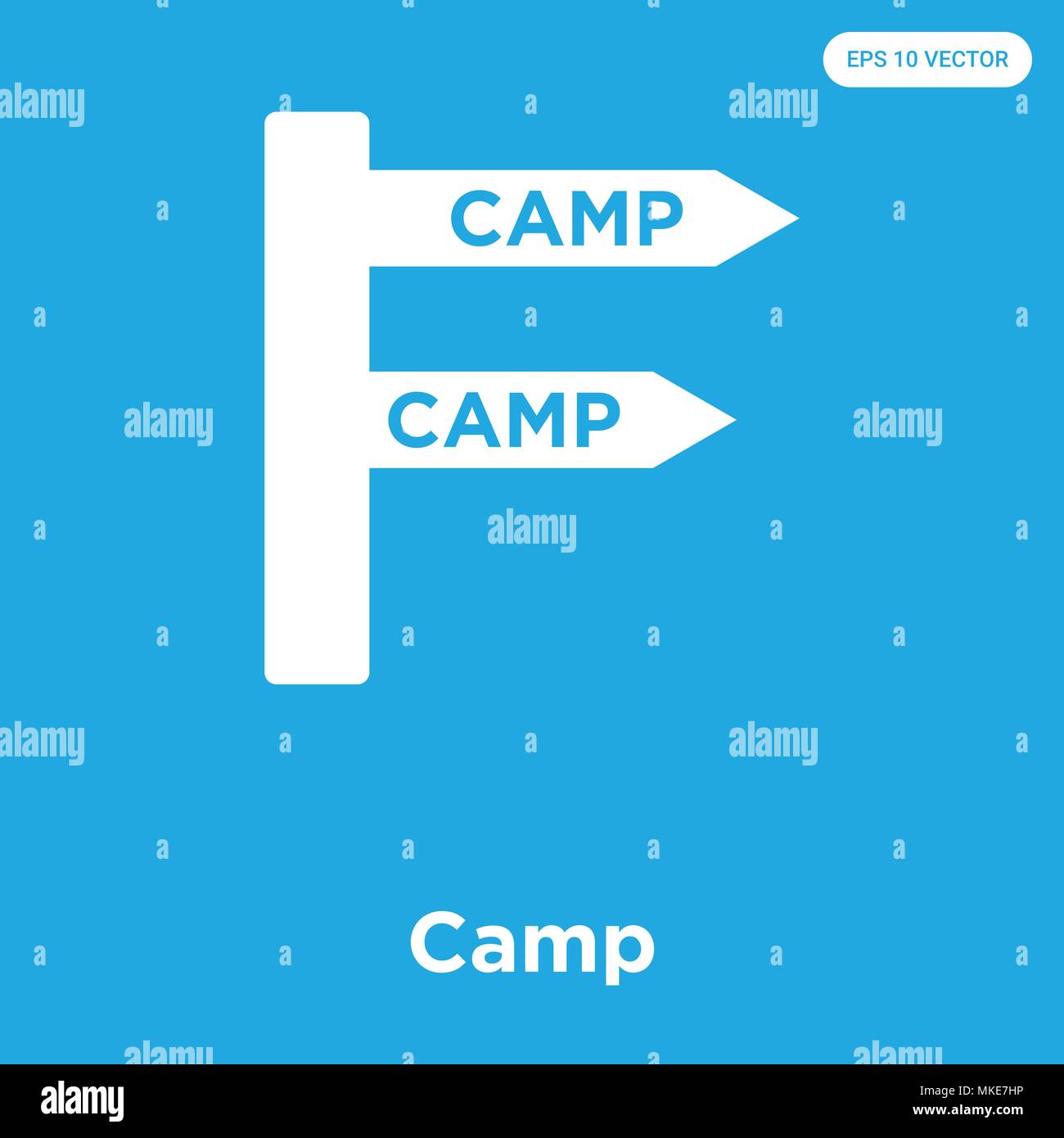 Camp vector icon isolated on blue background, sign and symbol Stock ...