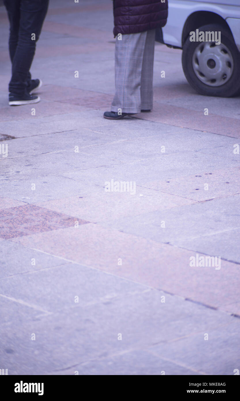 People walking in busy urban city shopping street sidewalk pavement ...
