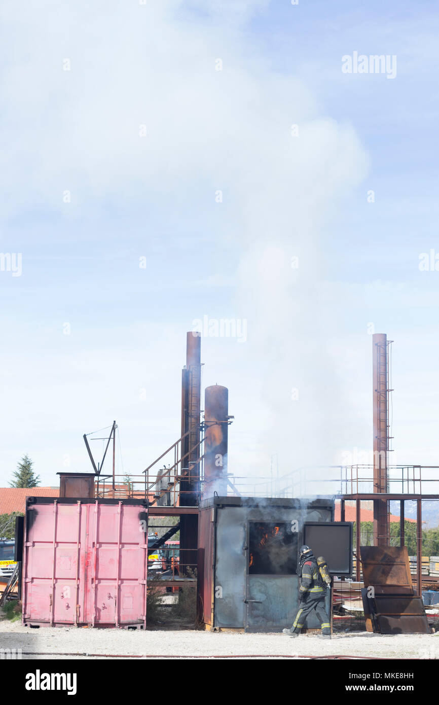 Fire station firefighter training equipment used by fireman to simulate ...