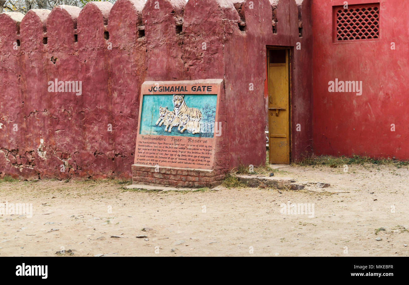 Painting of a tiger family at the Jogimahal Gate entrance to ...