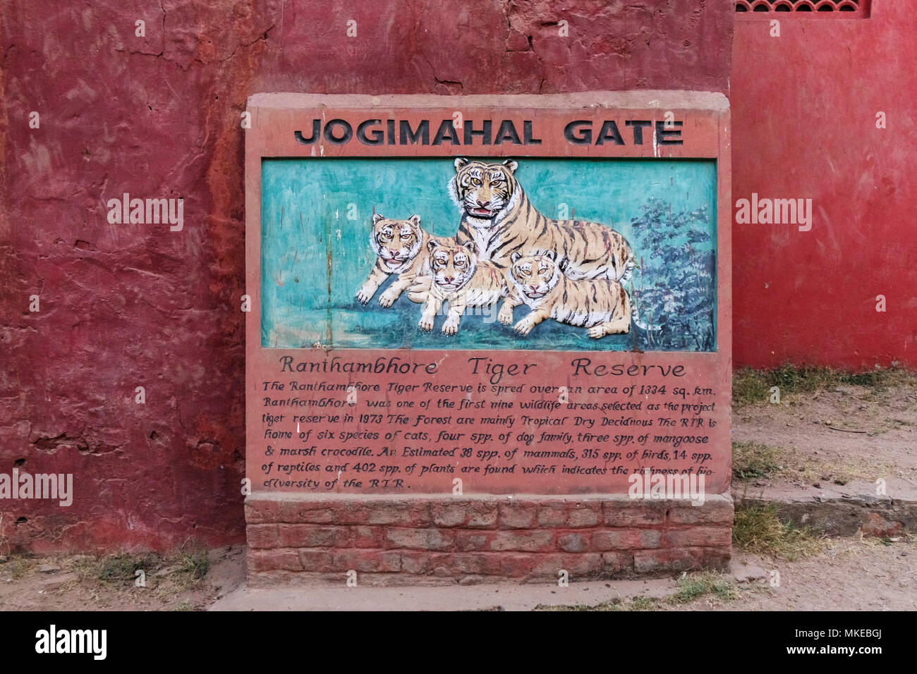 Painting of a tiger family at the Jogimahal Gate entrance to ...