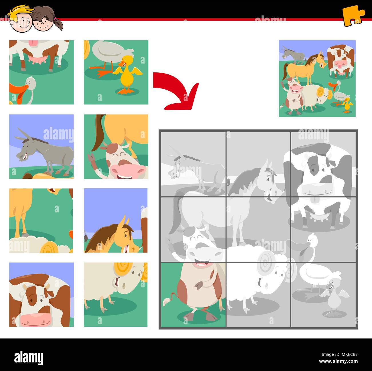 Cartoon Illustration of Educational Jigsaw Puzzle Activity Game for ...