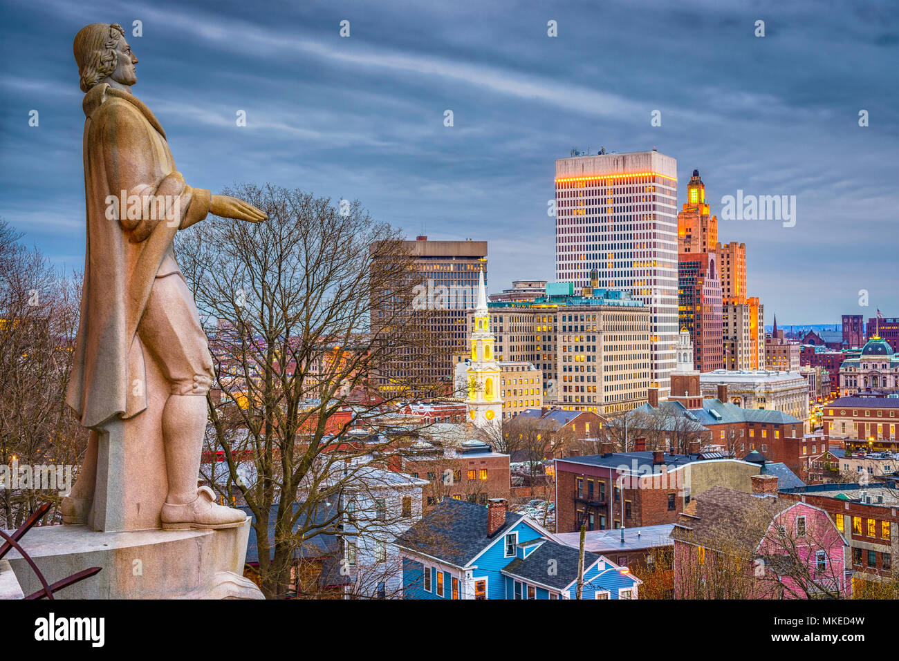 Providence, Rhode Island, USA downtown skyline and park at dusk Stock ...