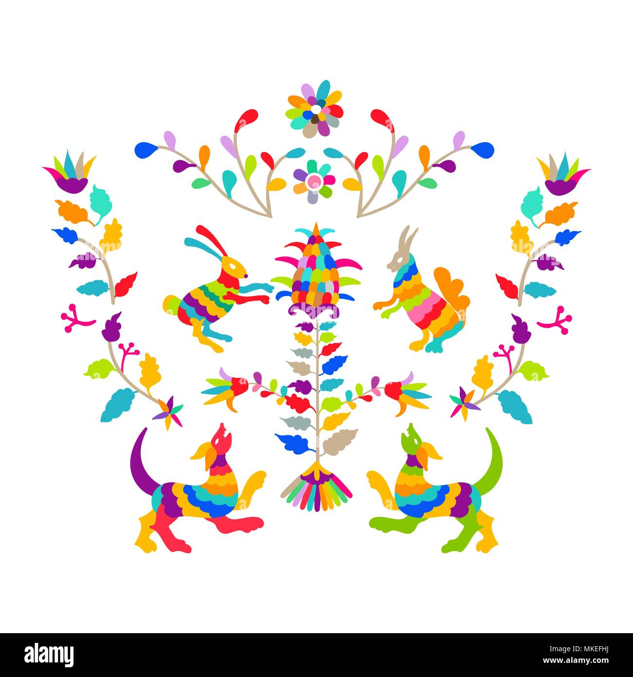 Vector folk Mexican Otomi Style embroidery Pattern set. Folk embroidery ...