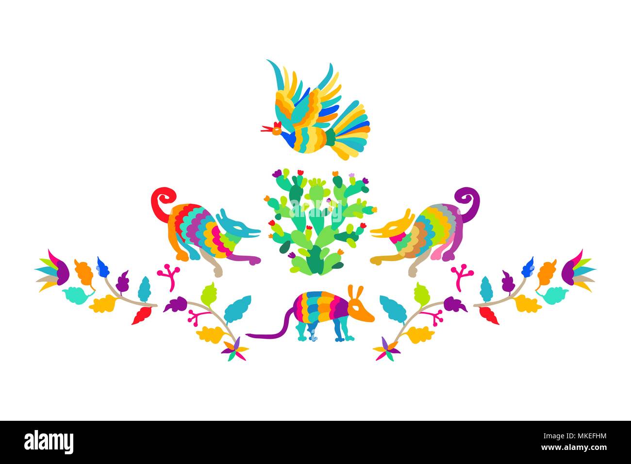 Vector folk Mexican Otomi Style embroidery Pattern set. Folk embroidery ...