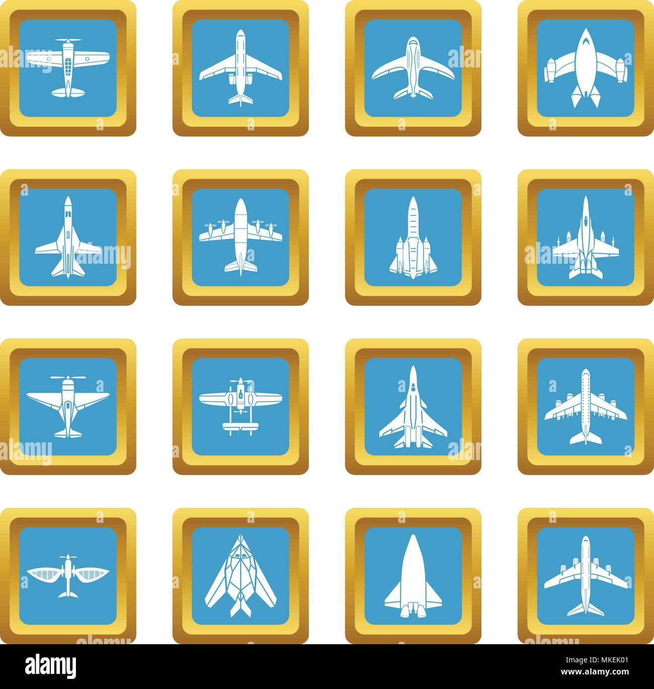 Airplane top view icons set sapphirine square vector Stock Vector Image ...