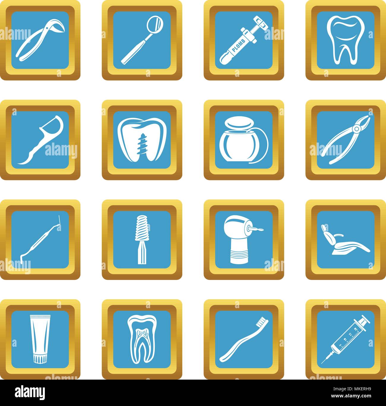 Dentist stomatologist icons set sapphirine square vector Stock Vector ...