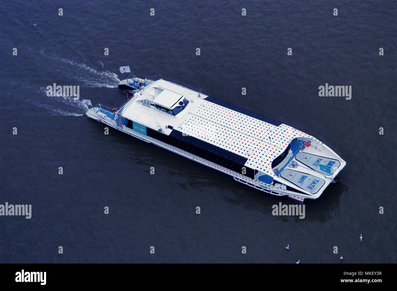 Tate to Tate Boat. Looking down to the catamaran boat Connecting Tate ...