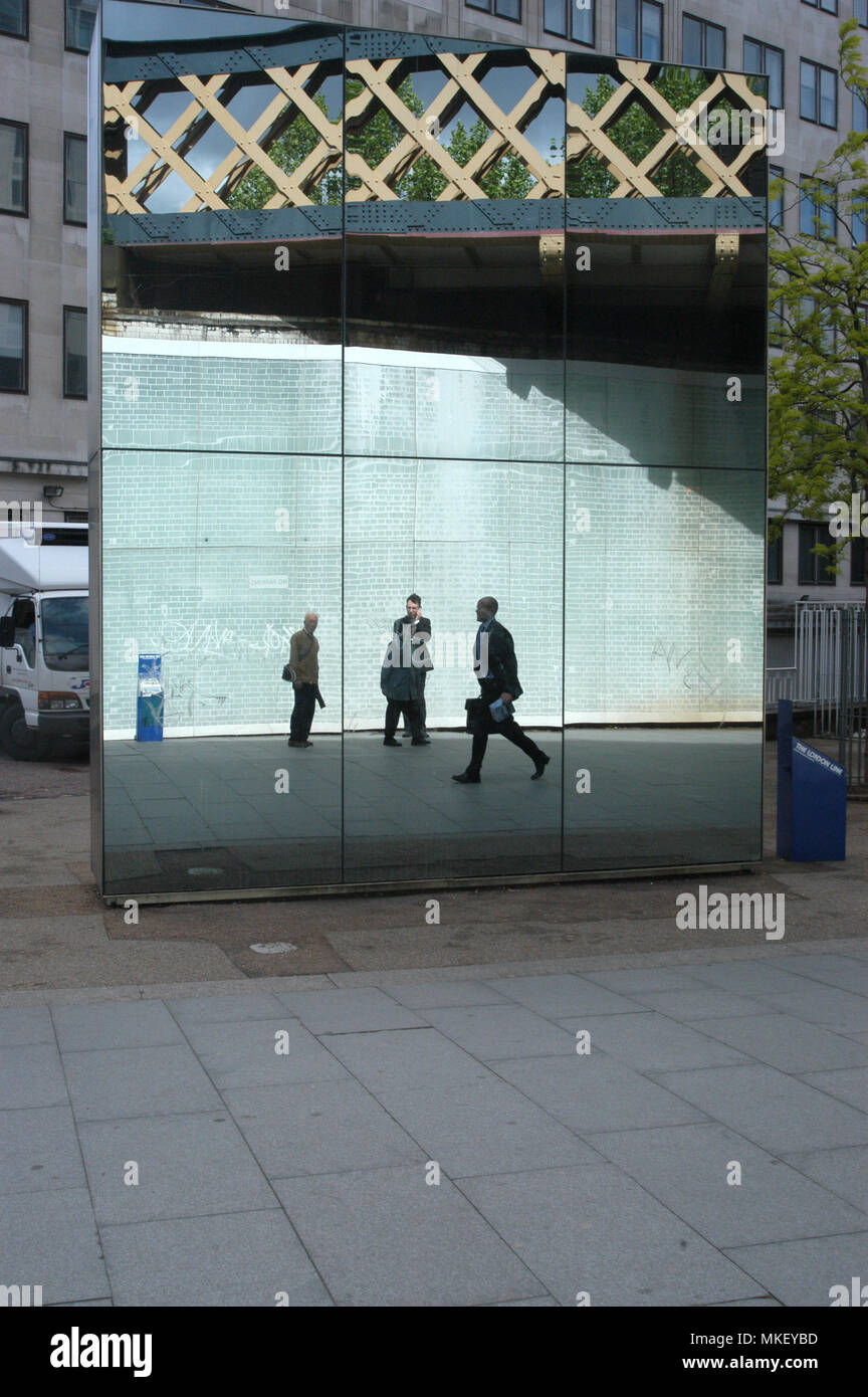 Giant mirrored box contemporary sculpture on the South Bank at Sutton ...