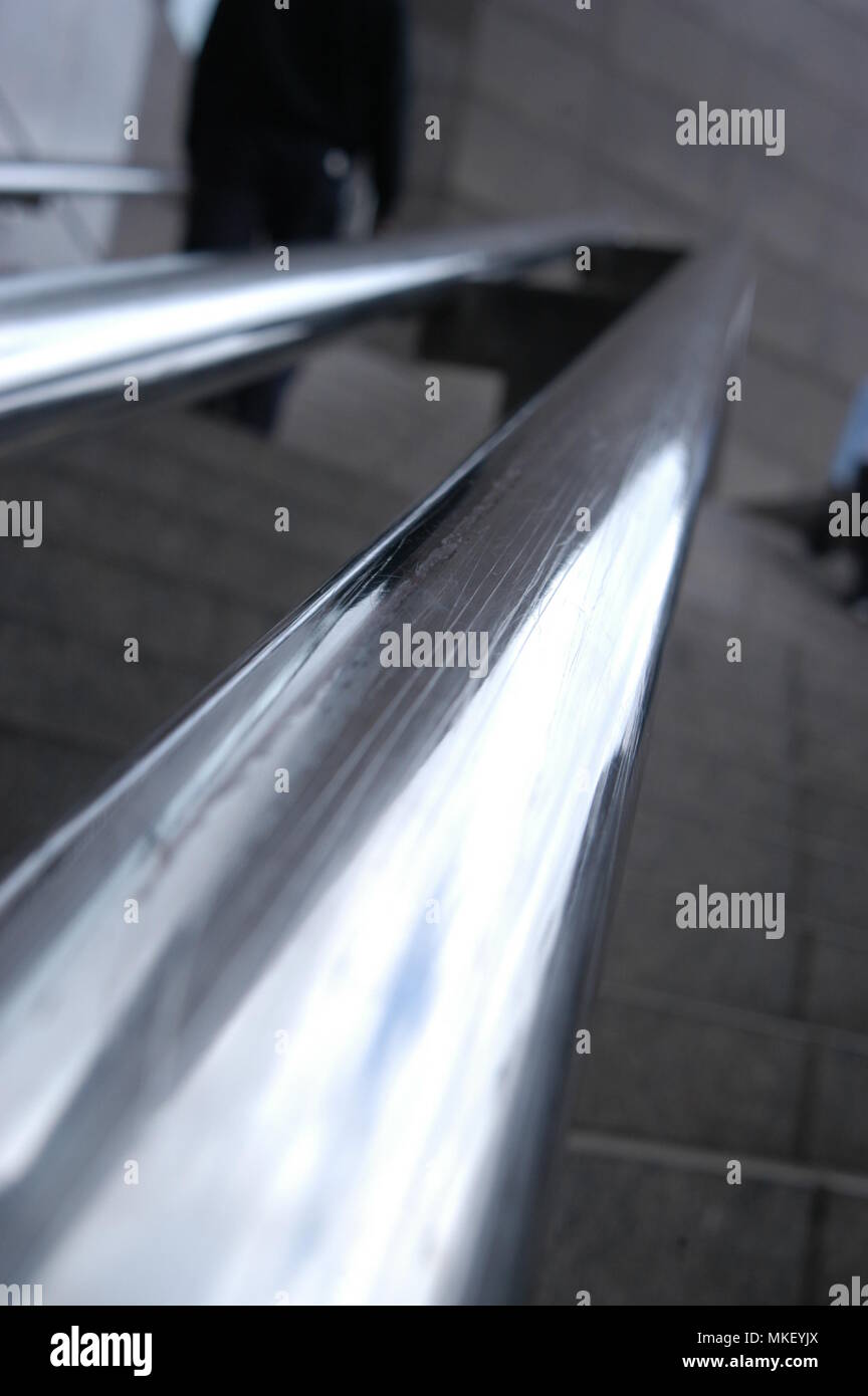 Stainless steel hand rail, in public place, the south bank london Stock ...
