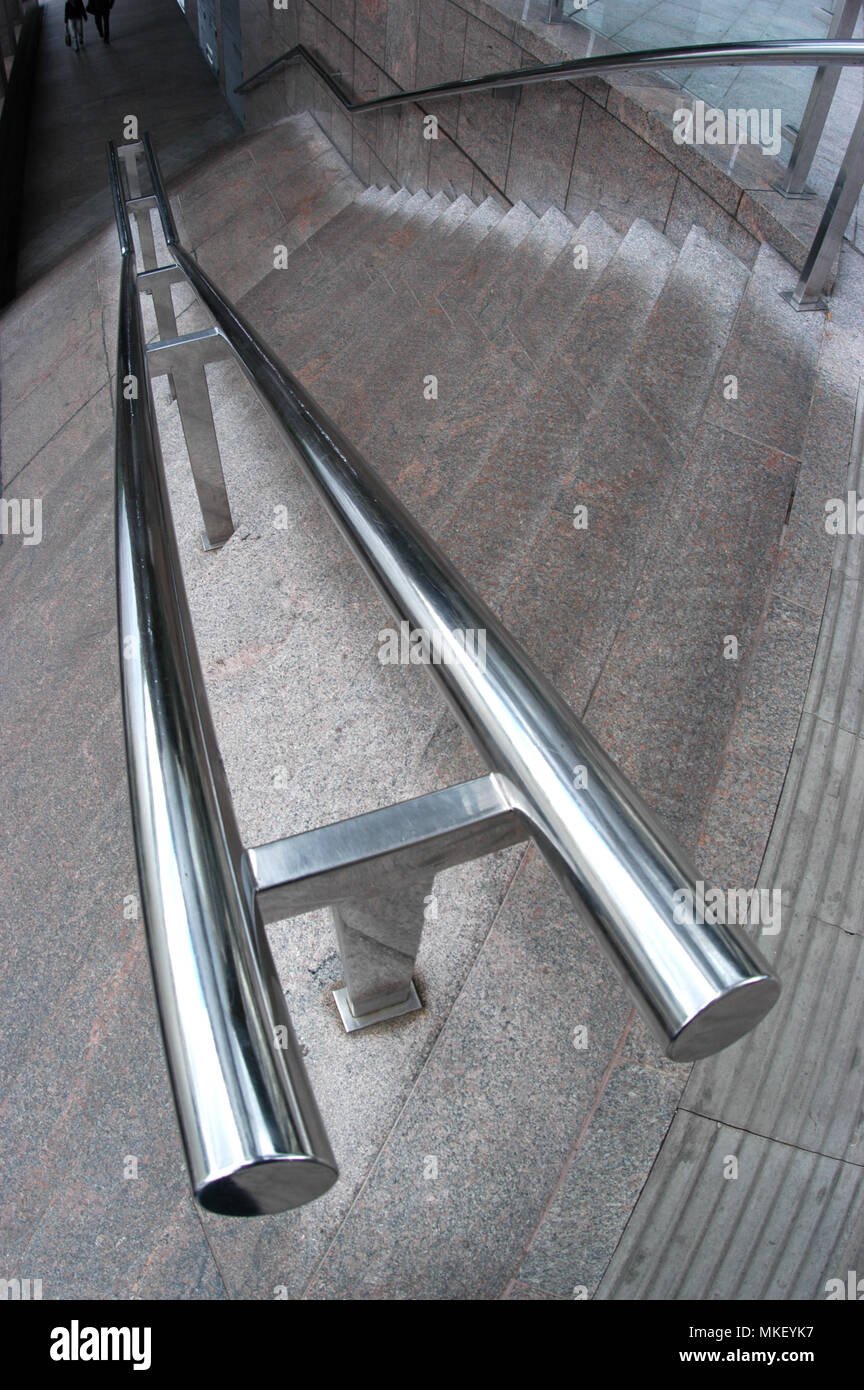 Stainless steel hand rail, in public place, the south bank london Stock ...