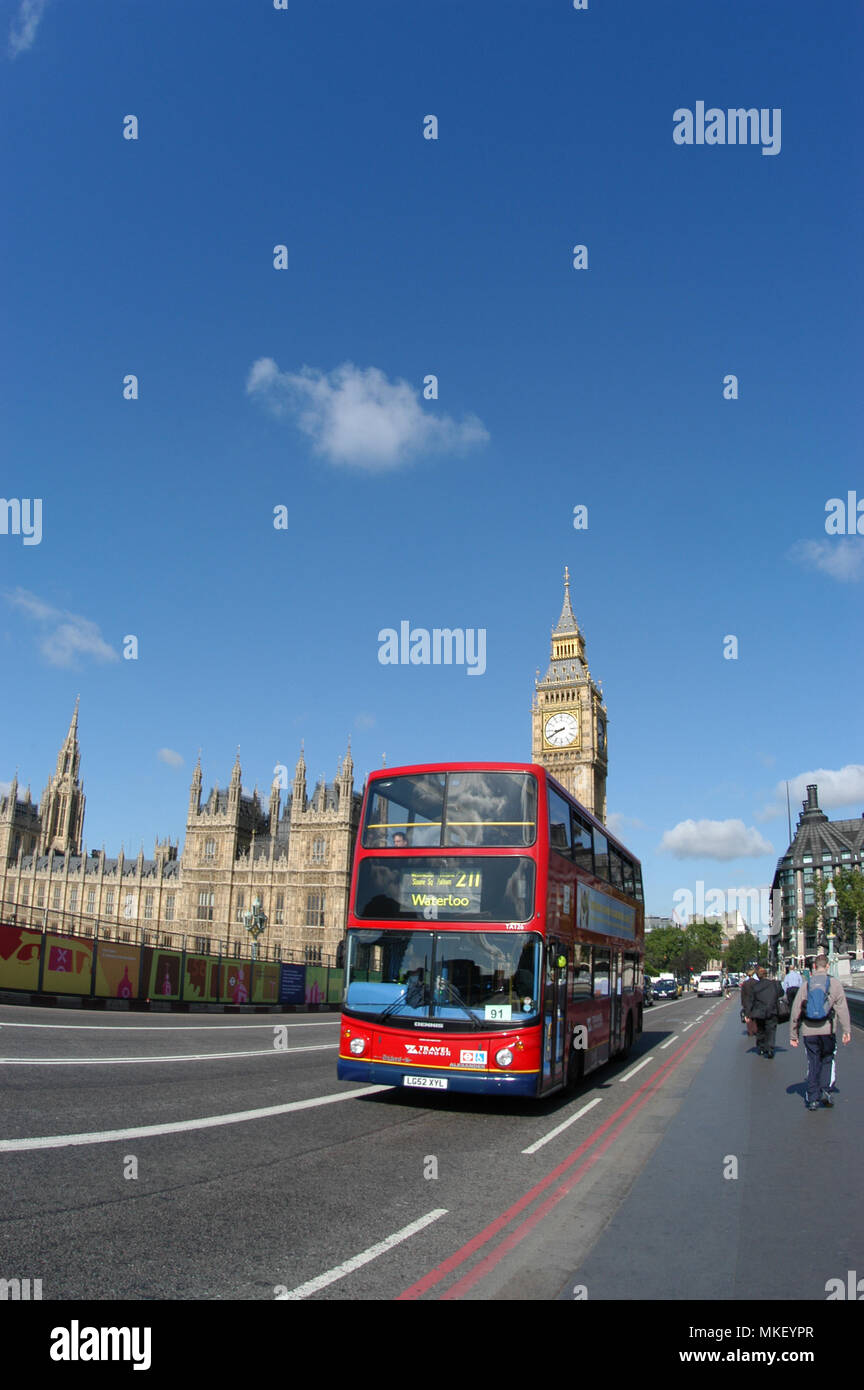 The Houses of Parliament the New Palace of Westminster red bus on ...