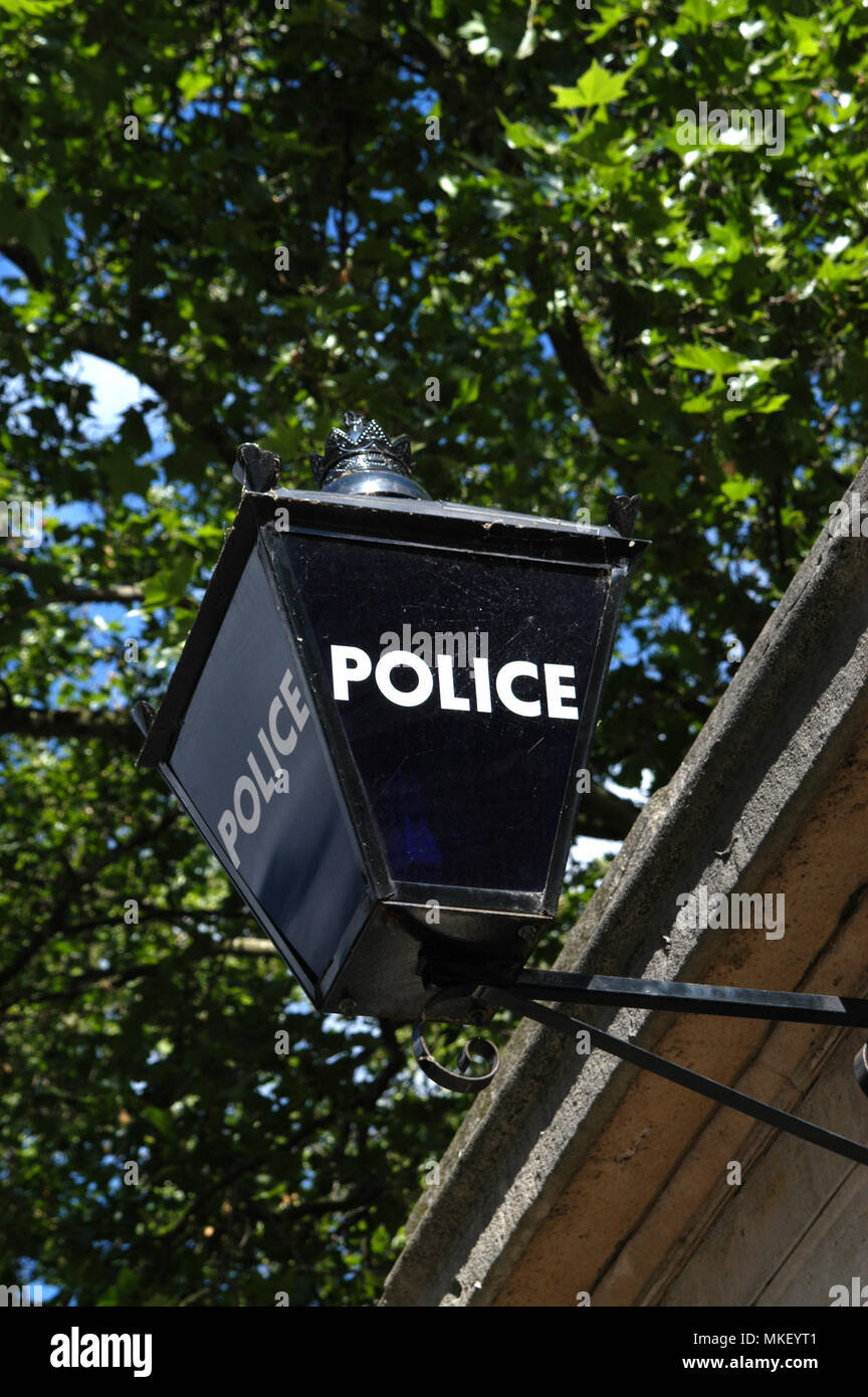 old local police station victorian sign with white 'police' letters on ...