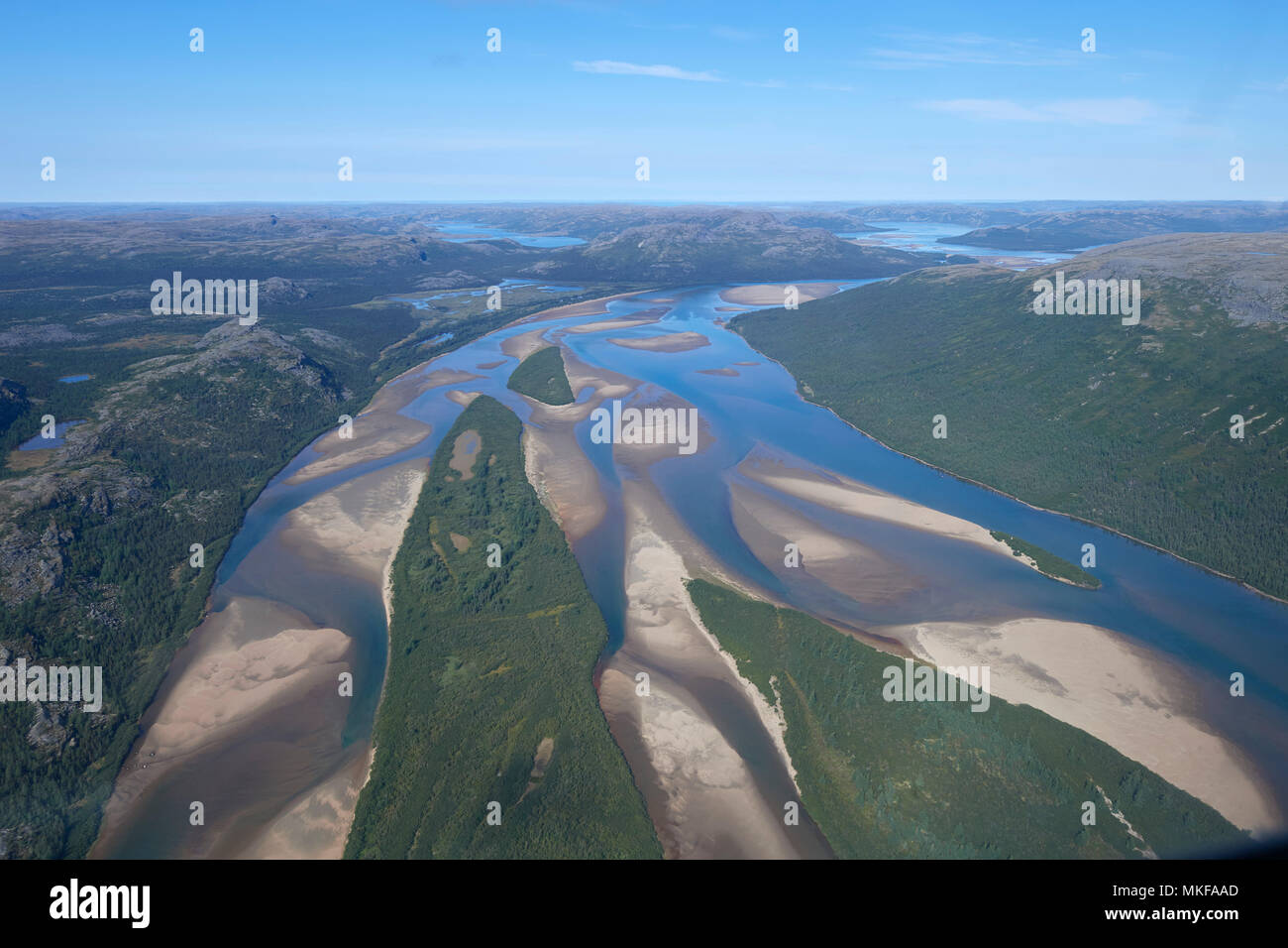 Aerial view of the River Koroc in summer, Nunavik, Quebec, Canada Stock ...