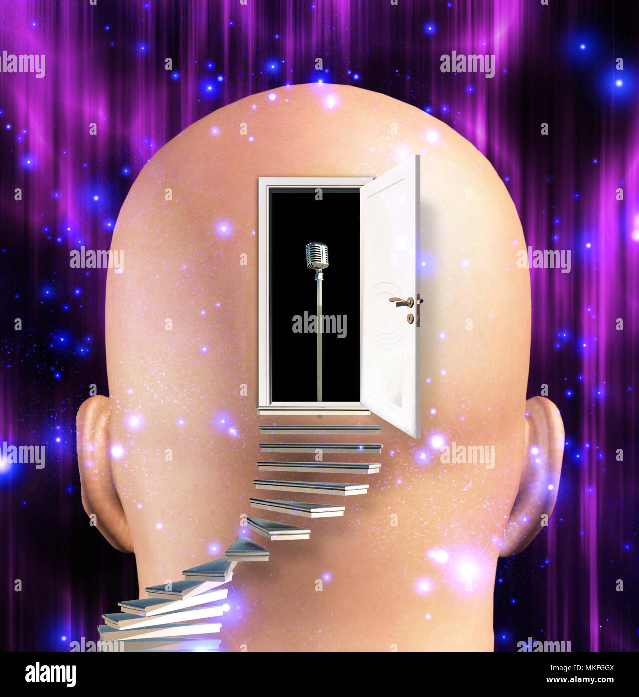 Spiral stair. Microphone inside man head Stock Photo - Alamy