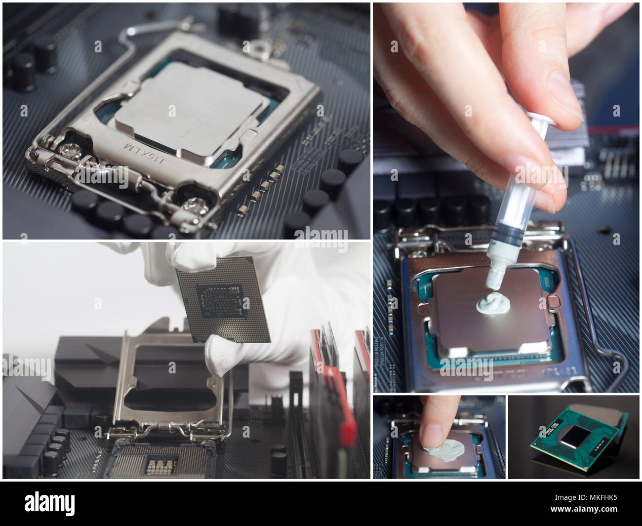 Installing CPU into motherboard and applying thermal paste. Computer ...