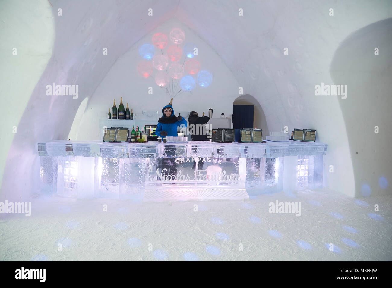 Ice bar, Ice Hotel, Quebec, Canada Stock Photo - Alamy
