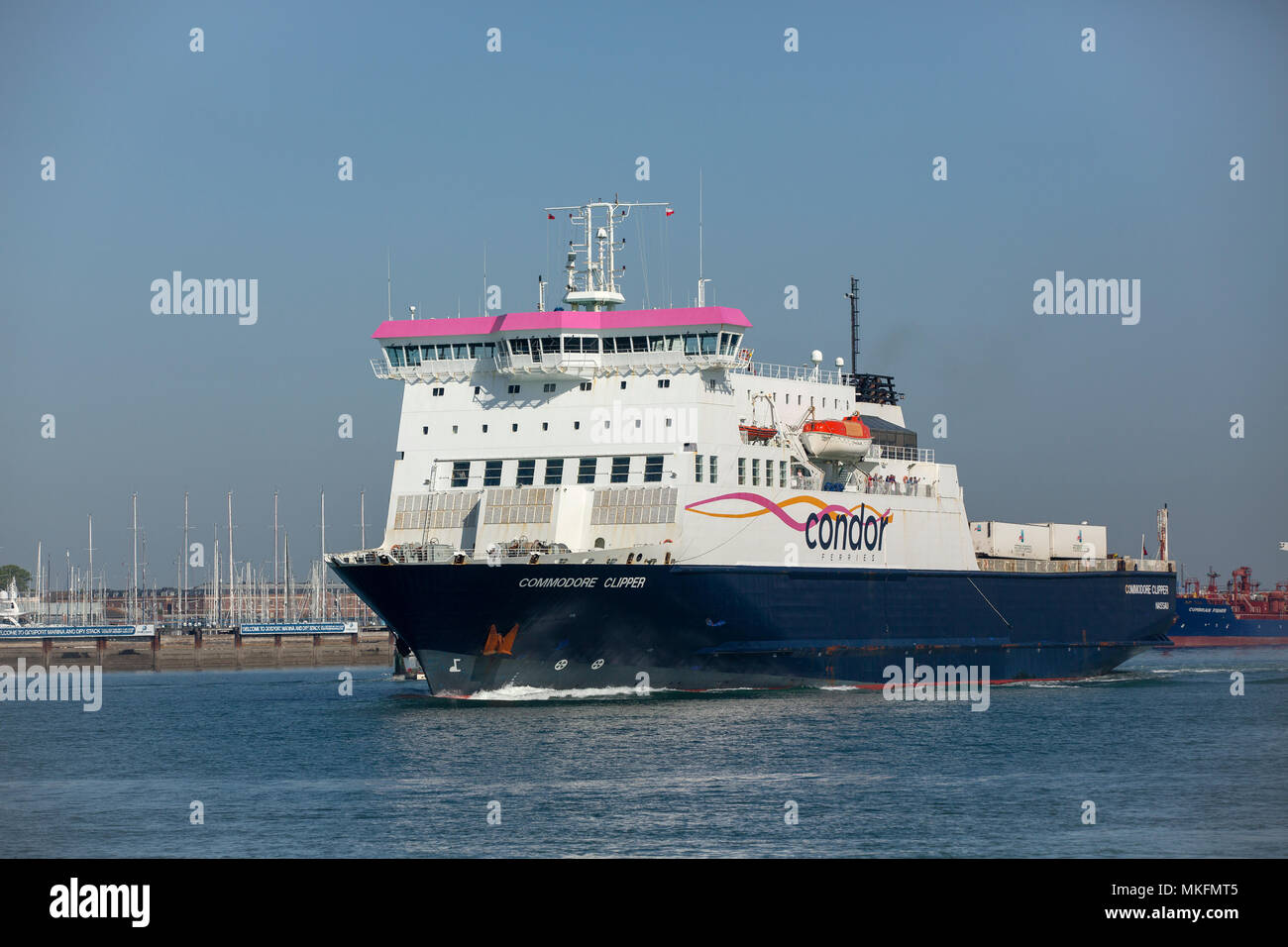 Cross channel vehicle ferry Commodore clipper of the condor company leaving Portsmouth Stock ...
