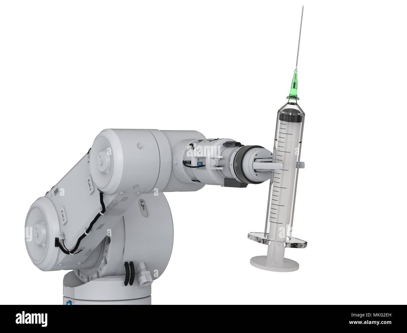 3d rendering robotic hand holding syringe isolated on white Stock Photo ...