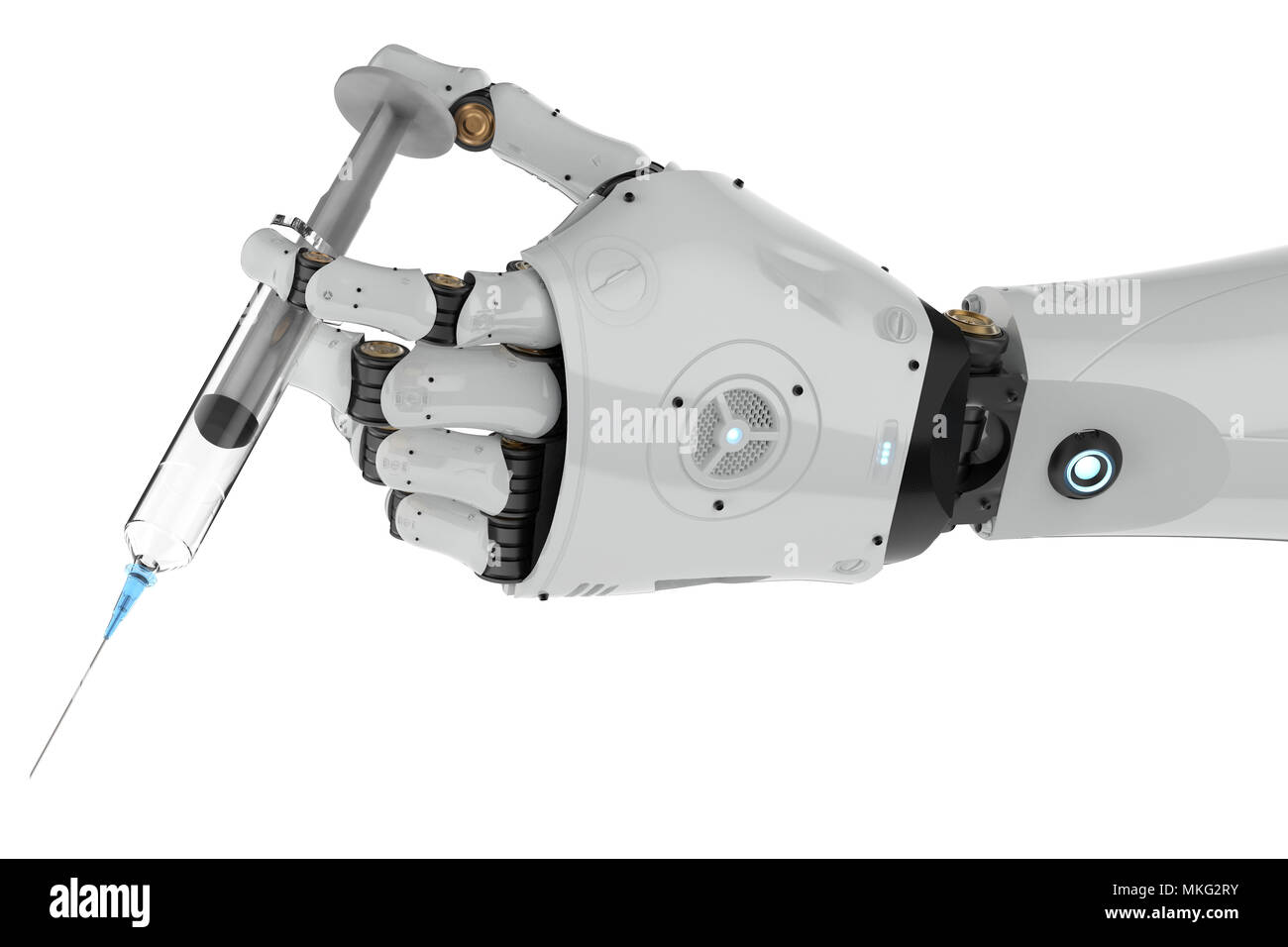 3d rendering robotic hand holding syringe isolated on white Stock Photo ...