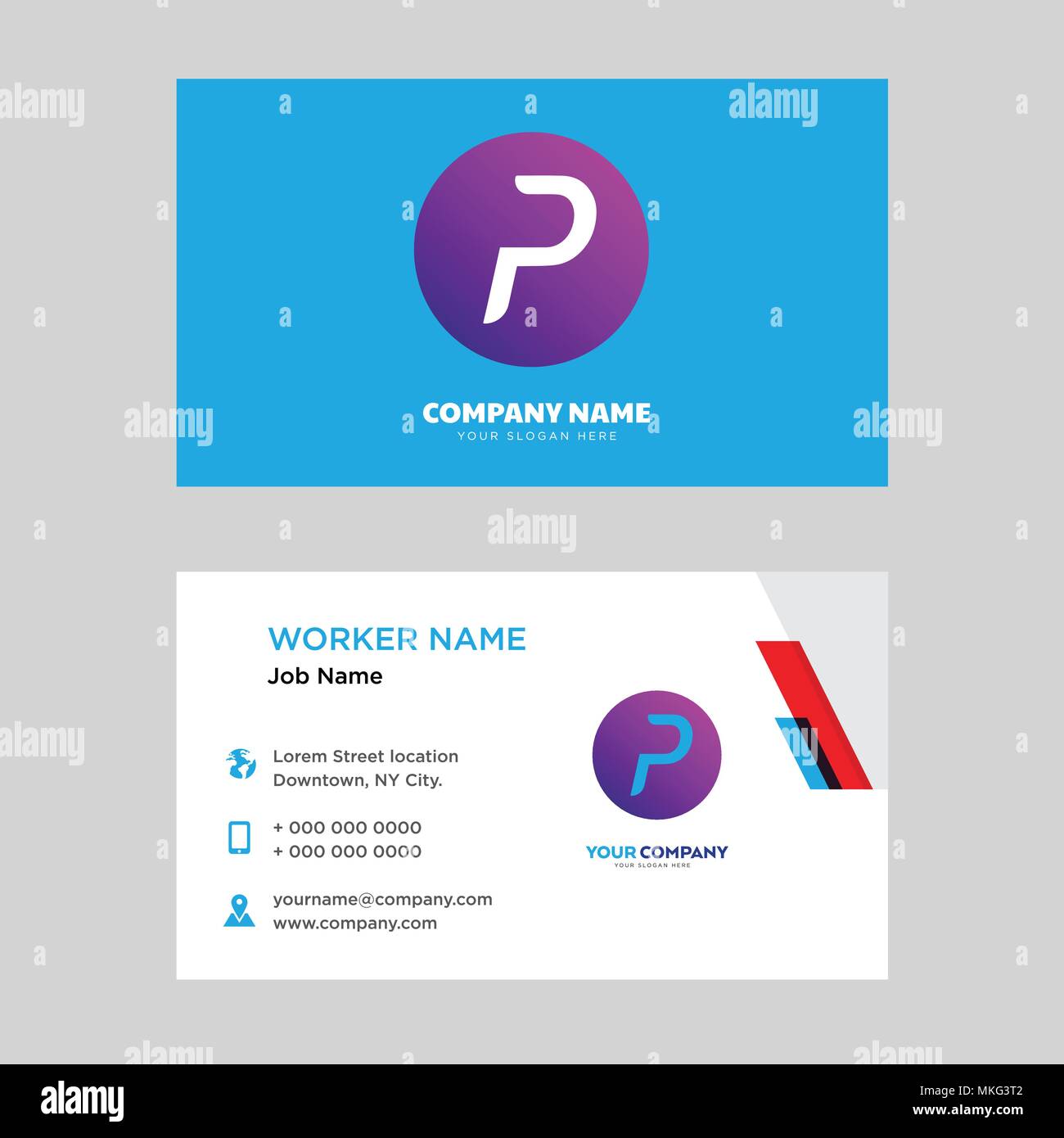 P business card design template, Visiting for your company, Modern ...
