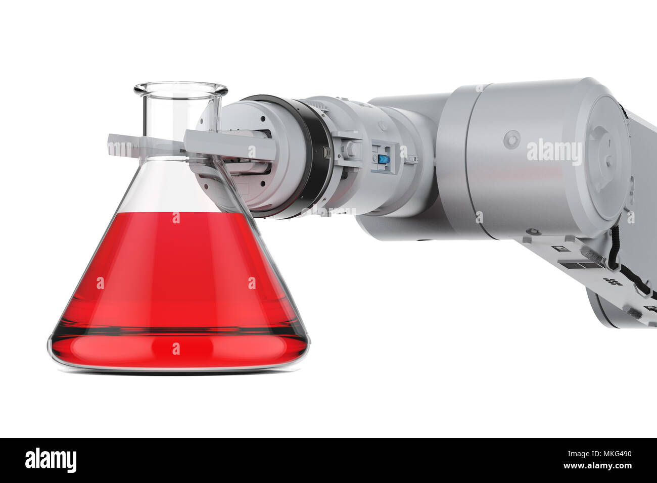 3d rendering robotic hand holding beaker with red liquid Stock Photo ...