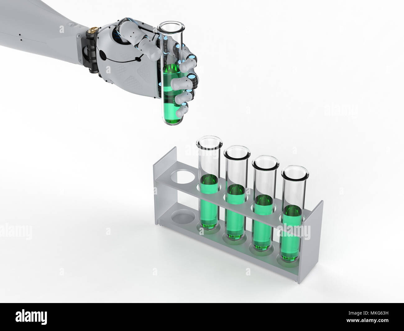 3d rendering robotic hand holding test tube with green liquid Stock ...