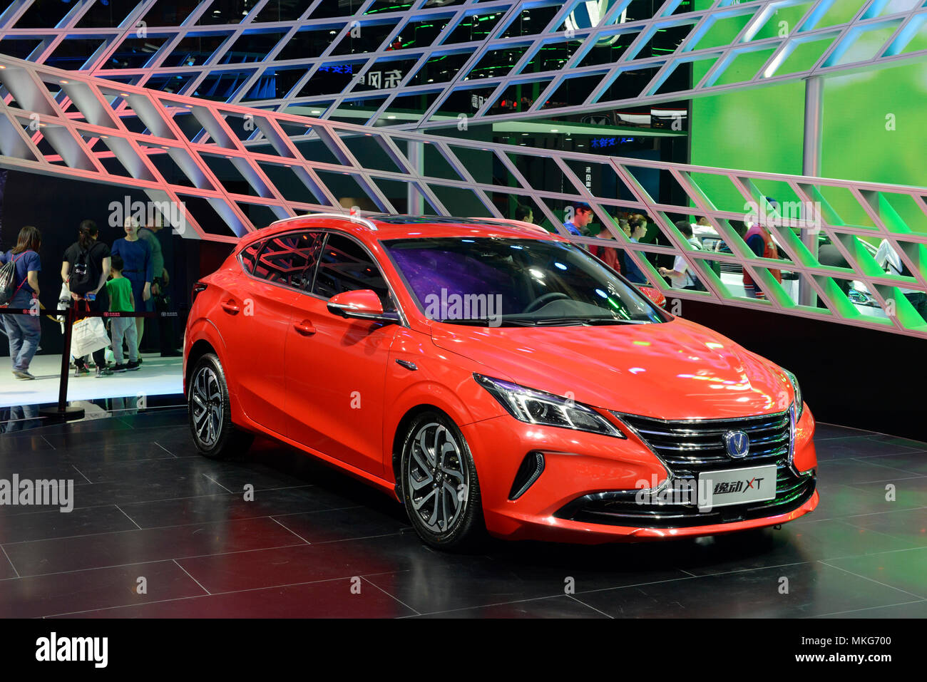 Chang'an Auto's EADO XT four door hatchback on display at the Autochina ...
