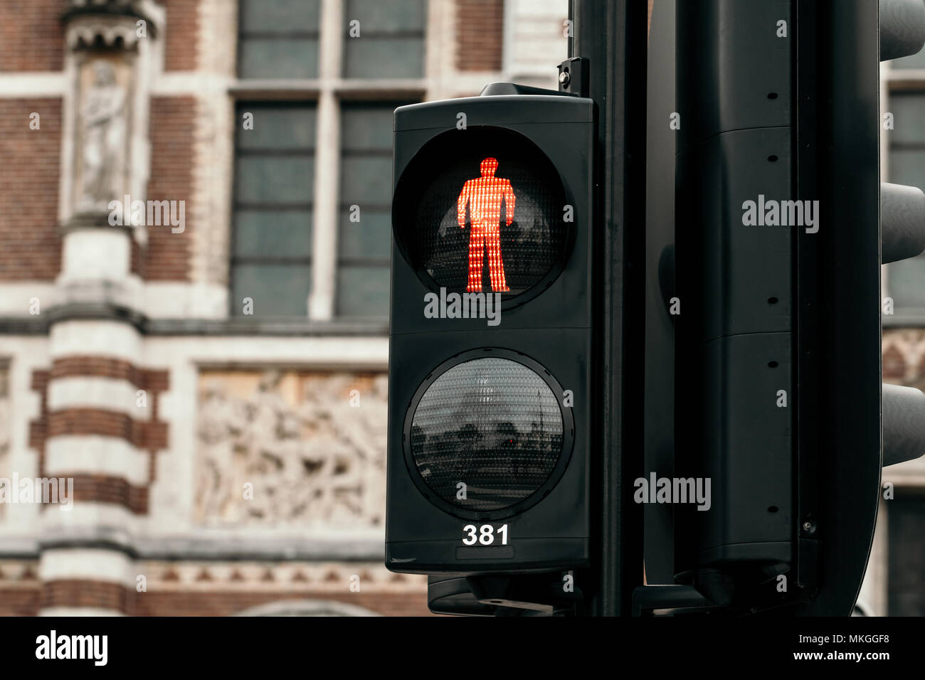 Traffic light for pedestrian shows red stop signal in Amsterdam, Europe ...