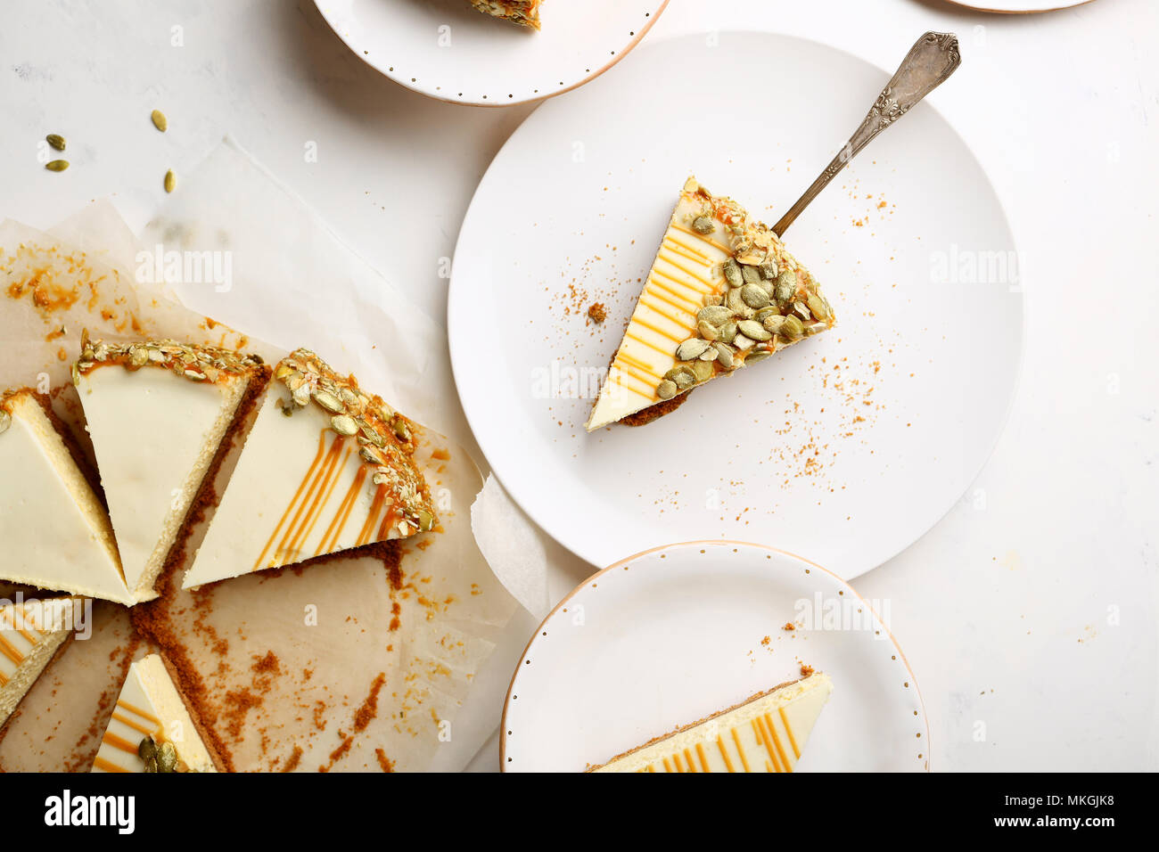 Traditional cheesecake top view, food flat lay Stock Photo - Alamy