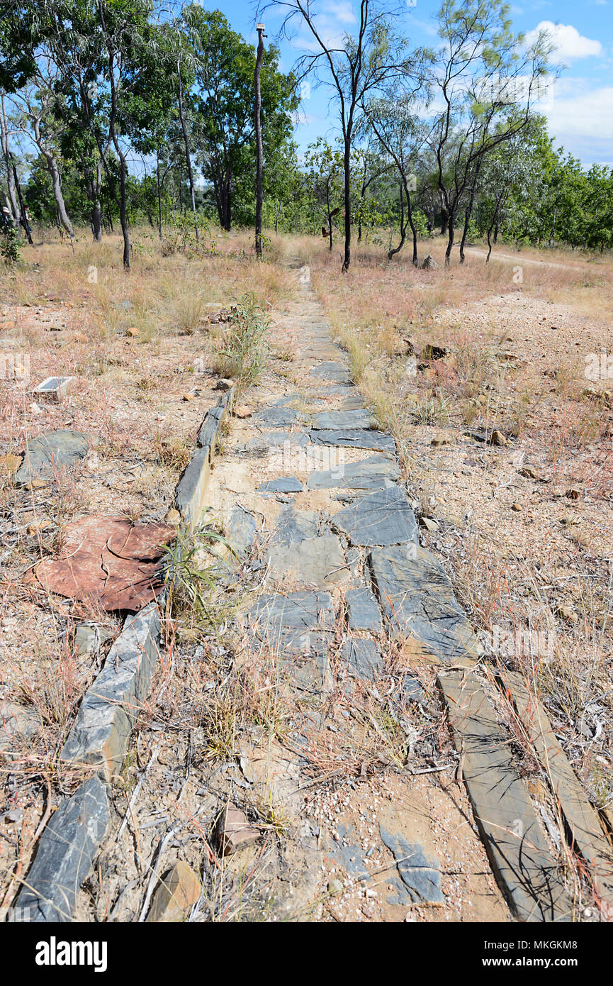 Remnants of Stone kerbing and gutters in the ghost town of Maytown, a ...
