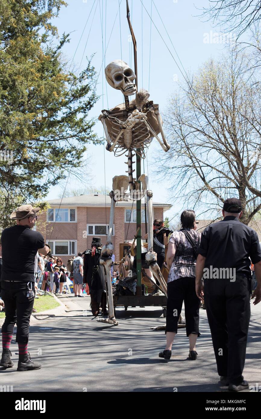 A giant skeleton puppet welcomes spring at the May Day festival in ...