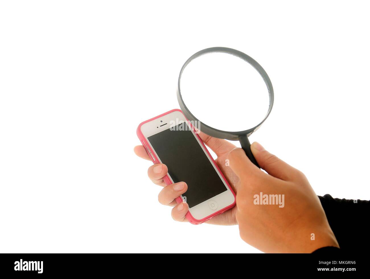 Hand holding magnifying glass of data security Stock Photo - Alamy