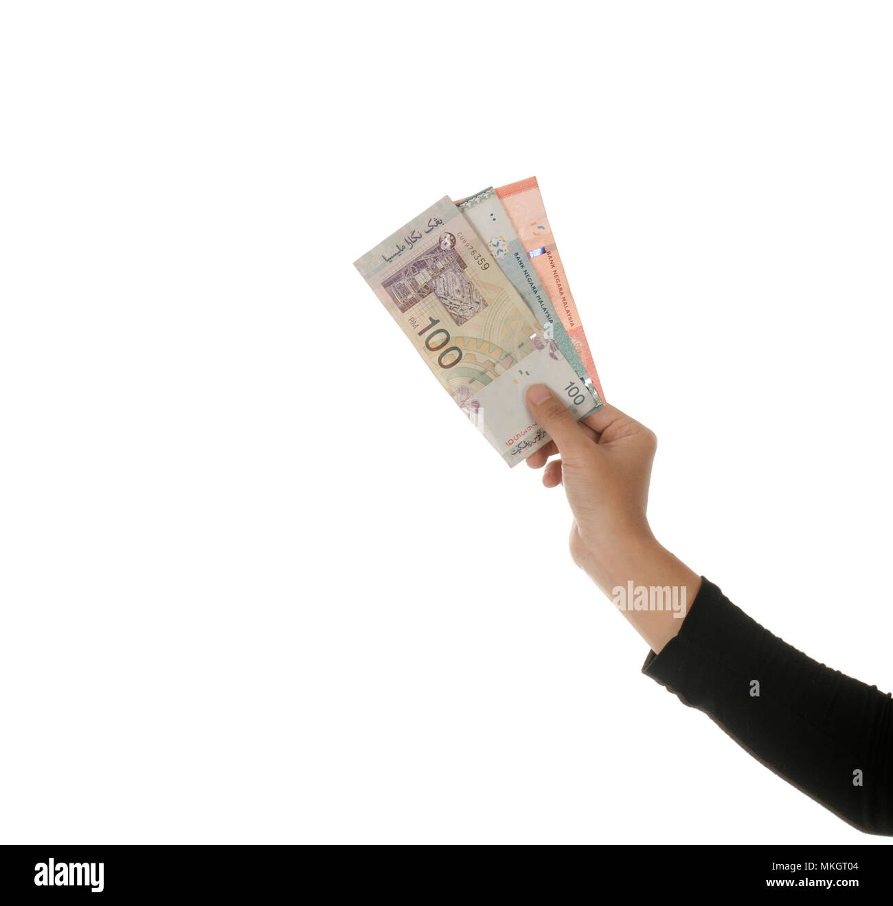 Hand holding banknotes isolated on white, Hand holding malaysia money ...