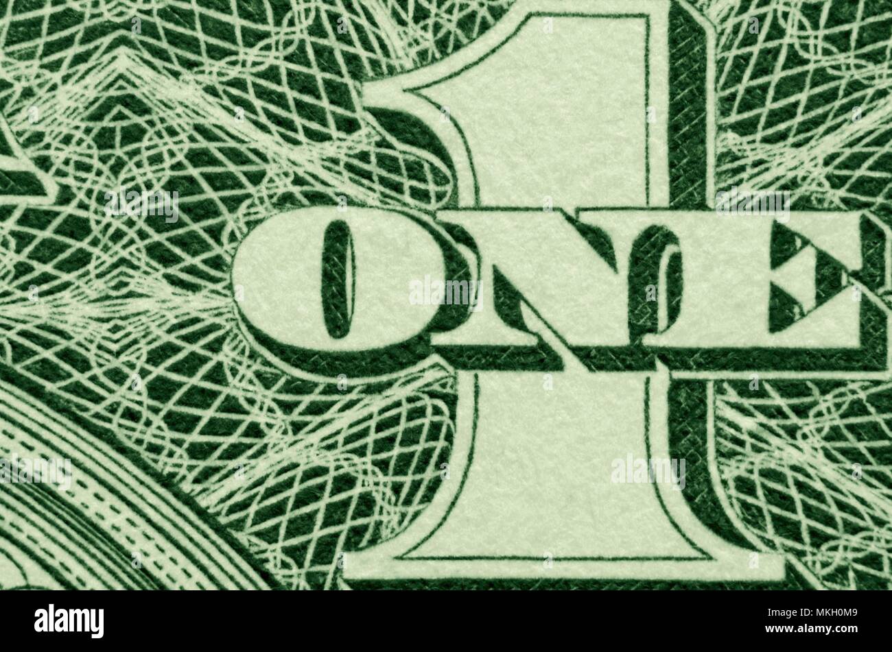 Extreme close up of ONE and 1 from an American dollar bill Stock Photo ...